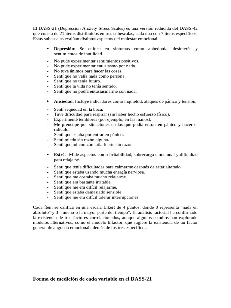 Evaluación del DASS-21: Manual y Aplicaciones | PDF | Ansiedad ...