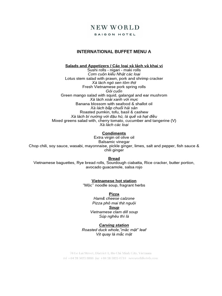 International Buffet Menu - VND1,000,000 | PDF