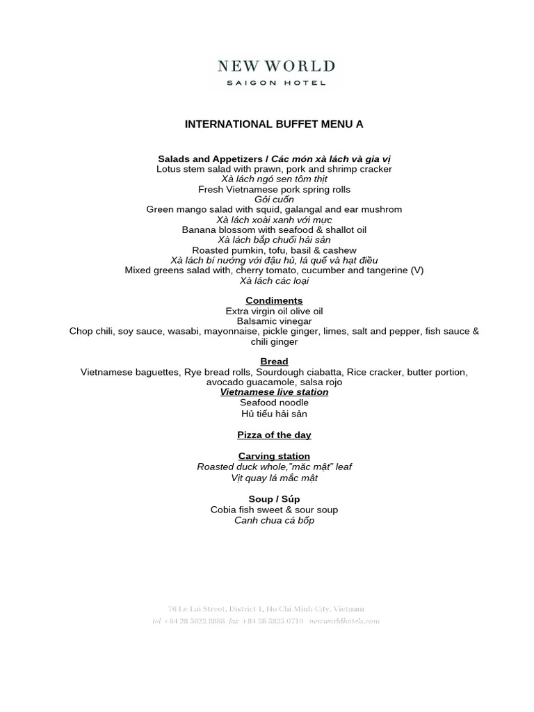 International Buffet Menu - VND 800,000 | PDF