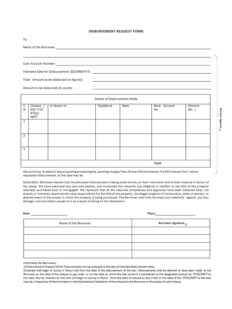 Disbursement Request Form Template | PDF | Cheque | Private Law