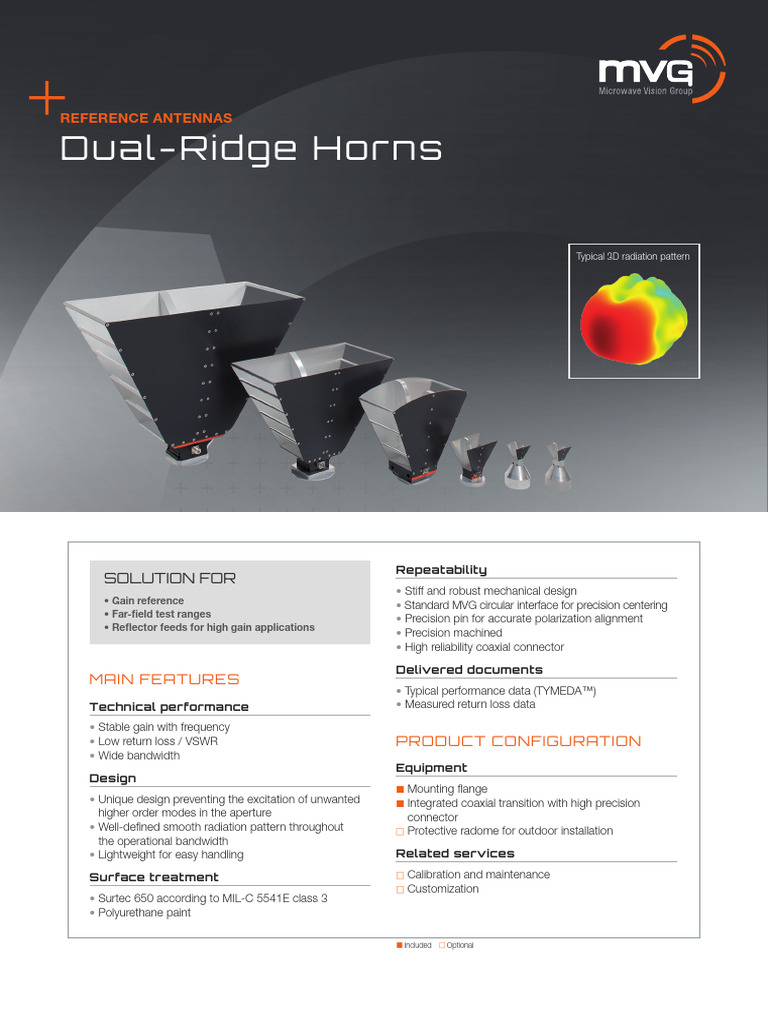 Datasheet - Dual-Ridge Horns Antennas | PDF | Decibel | Antenna (Radio)