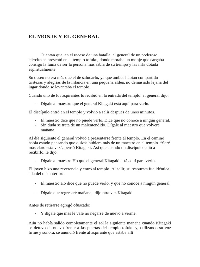 EL CUENTO DEL MONJE Y EL GENERAL. Jorge Bucay | PDF