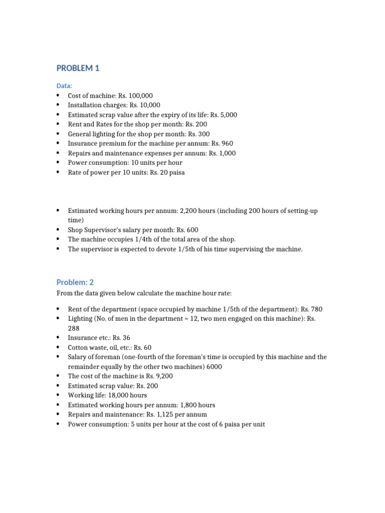 Machine Hour Rate Problem | PDF