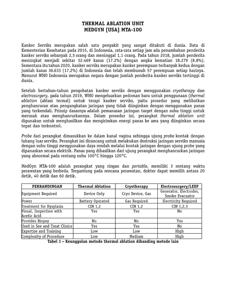 MEDGYN ThermalAblationSystem MTA100 | PDF