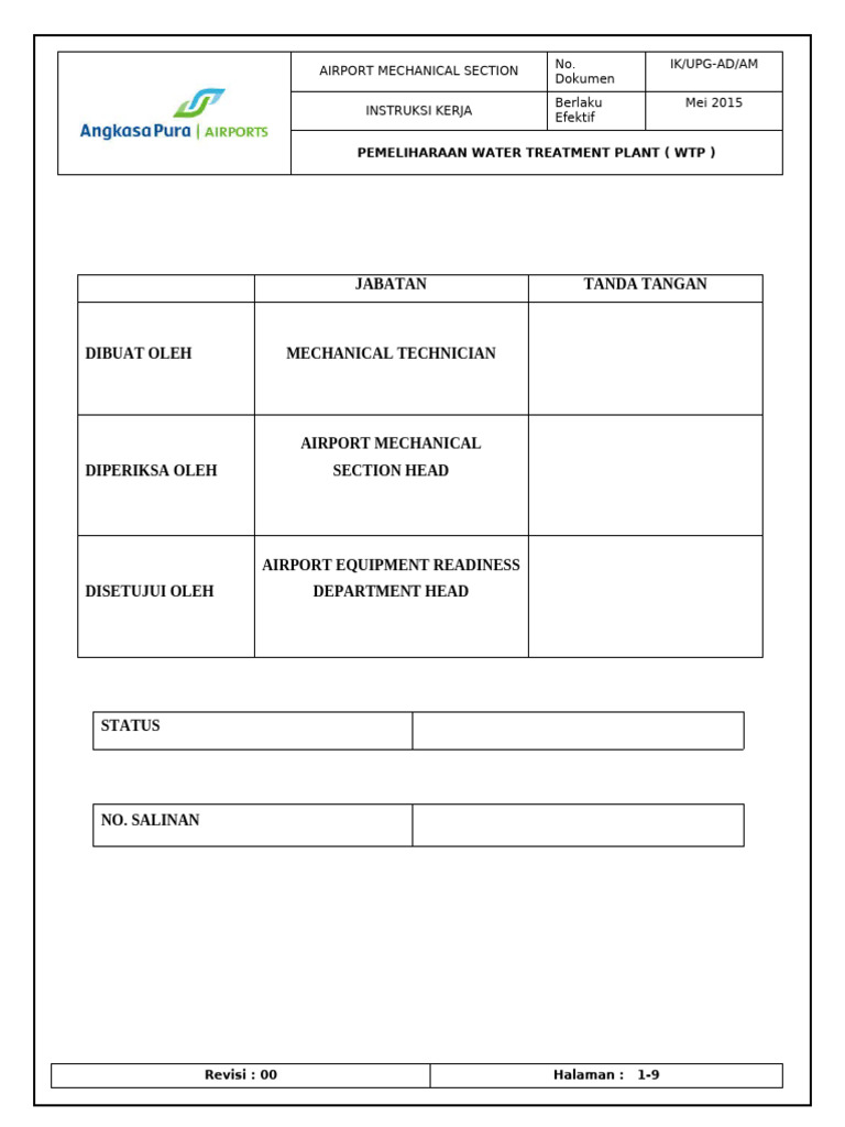 Ik Pemeliharaan WTP-1 | PDF