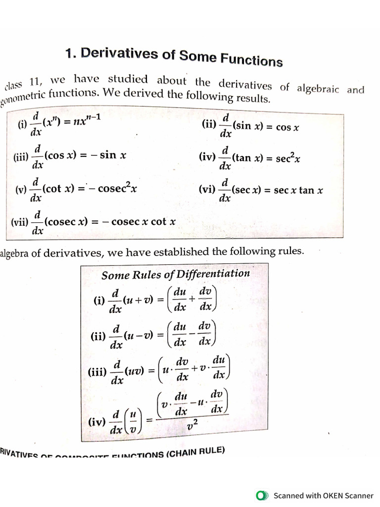 Important Derivatives Formula | PDF