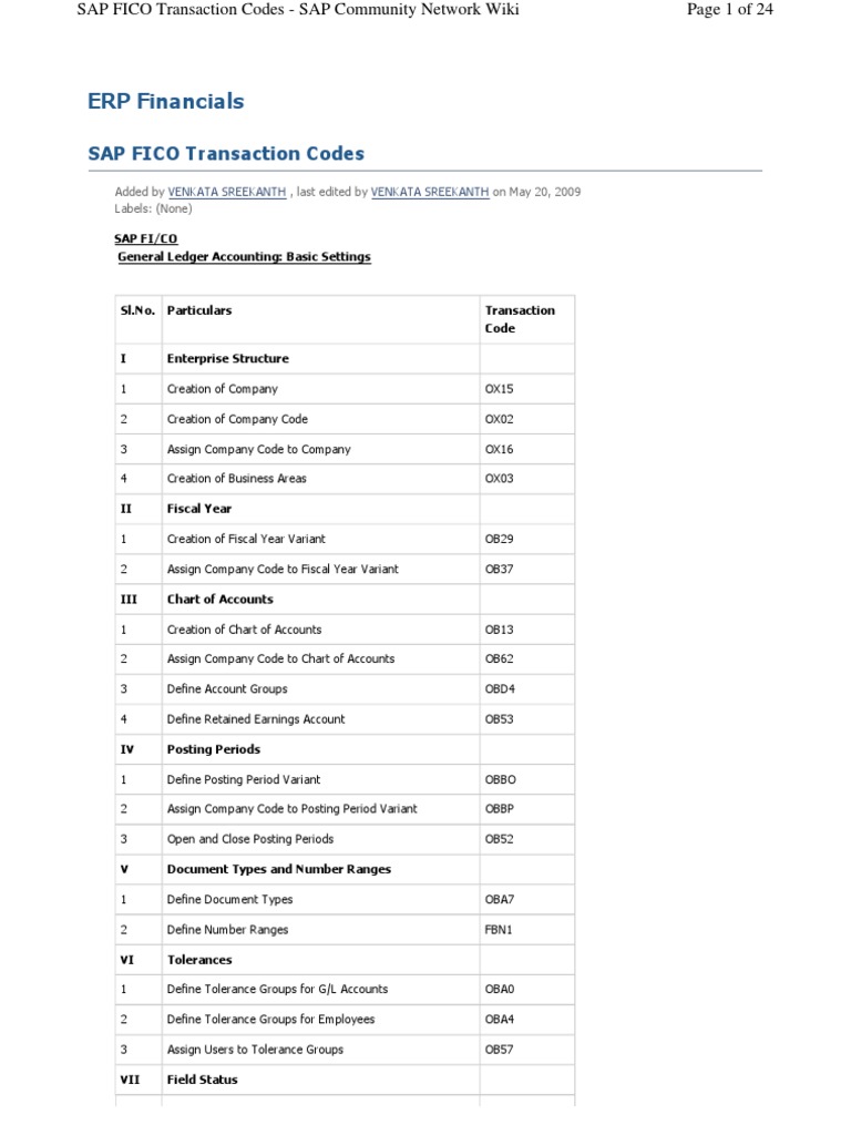 ERP Financials: SAP FICO Transaction Codes | PDF | Depreciation | Payments