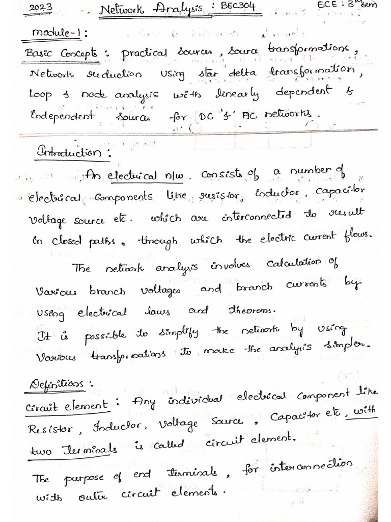Network Analysis Module 1 Notes | PDF