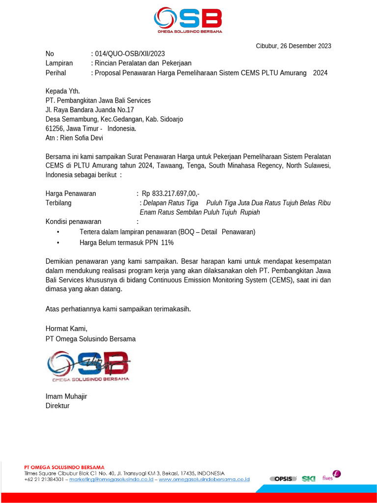 Quotation 014 - Proposal Penawaran Harga Pemeliharaan Sistem CEMS PLTU ...