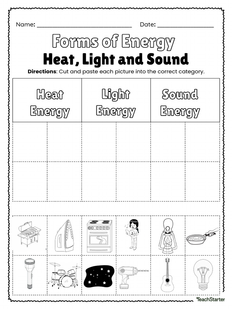 Formsof Energy Heat Lightand Sound Worksheet Printable PDF | PDF