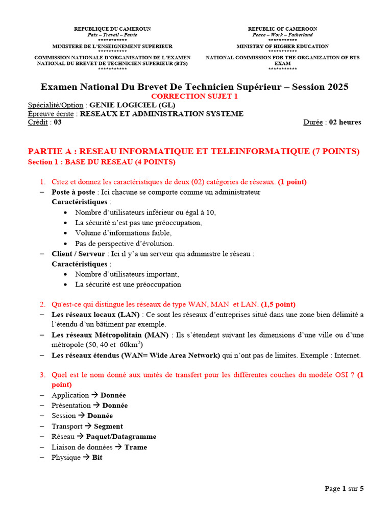 Correction Sujet 1 | PDF | Adresse IP | Internet