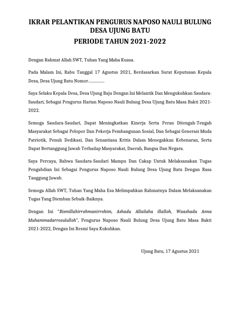 Pelantikan Pengurus Naposo Nauli Bulung | PDF