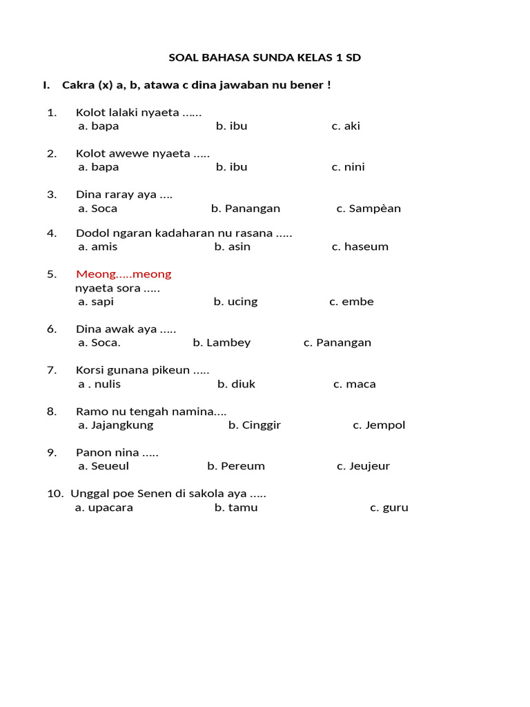 SAS B.Sunda Kelas 1 | PDF