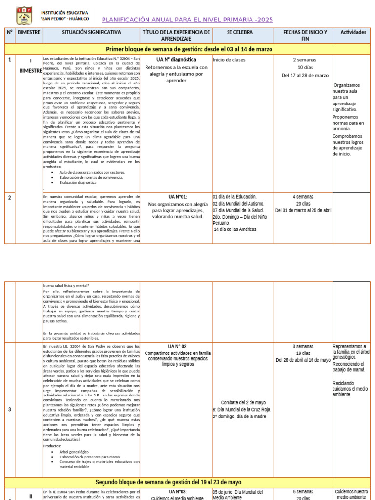 Plan Anual Educativo Primaria 2025 | PDF | Aprendizaje | Perú