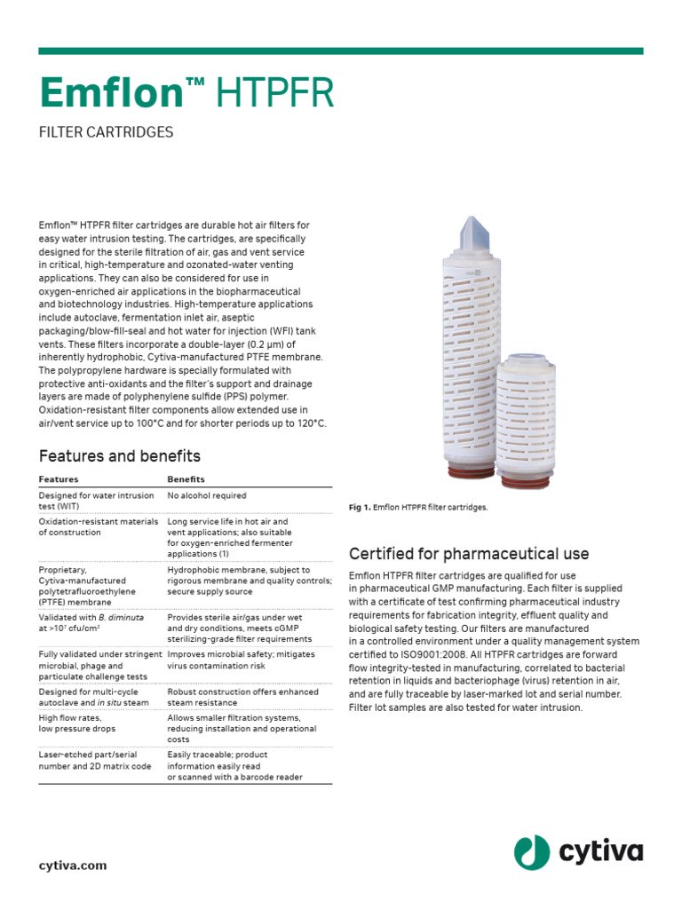 Emflon HTPFR Filter Cartridges | PDF | Filtration | Bacteriophage