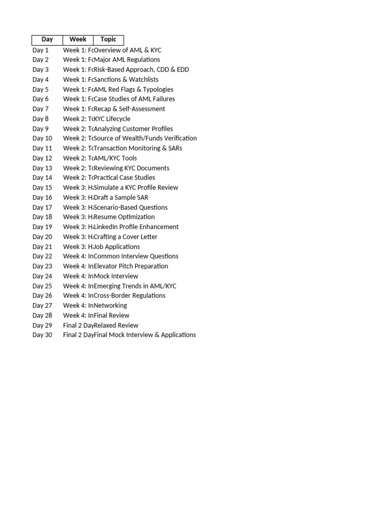 AML KYC 30 Day Roadmap | PDF