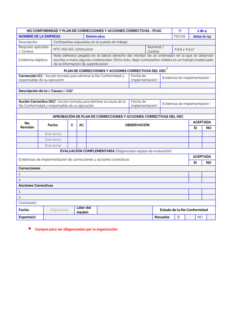 No Conformidades y Plan de Acción | PDF