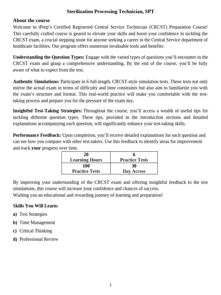 CRCST Exam Preparation Course Overview | PDF | Multiple Choice ...
