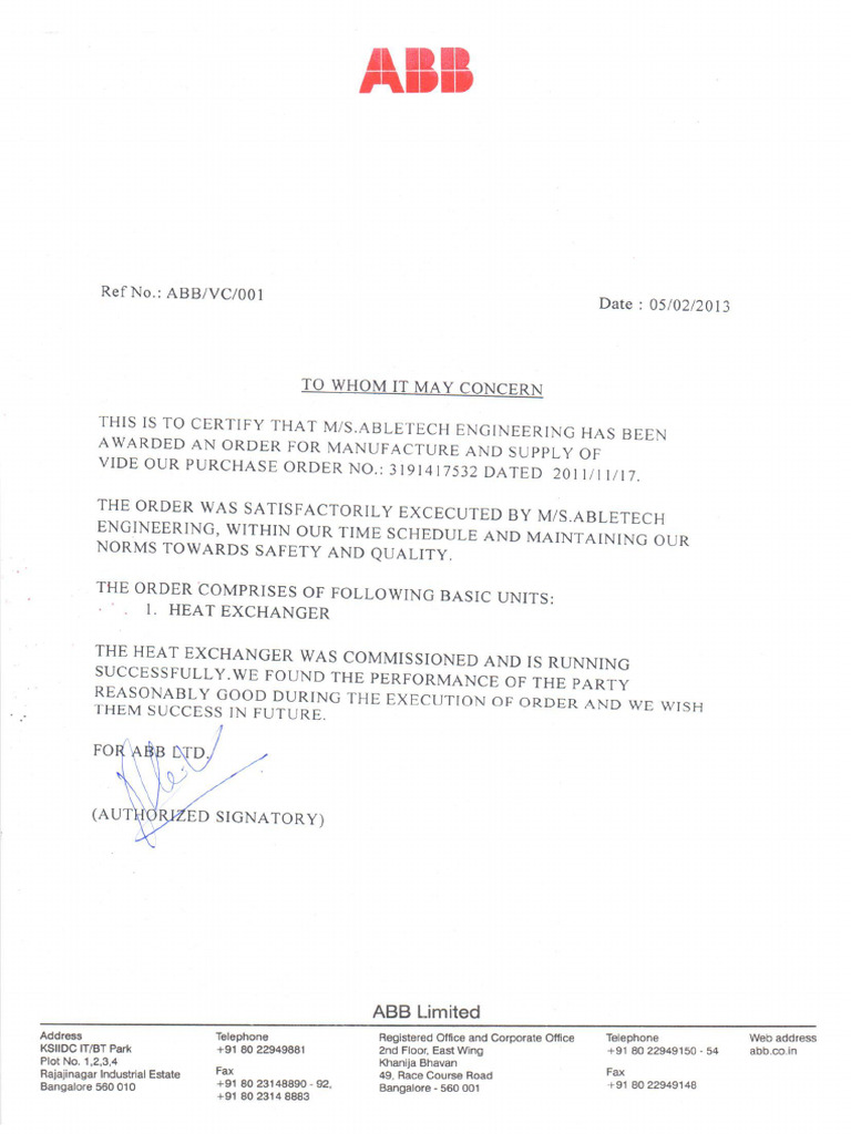 ABB CERTIFICATE | PDF