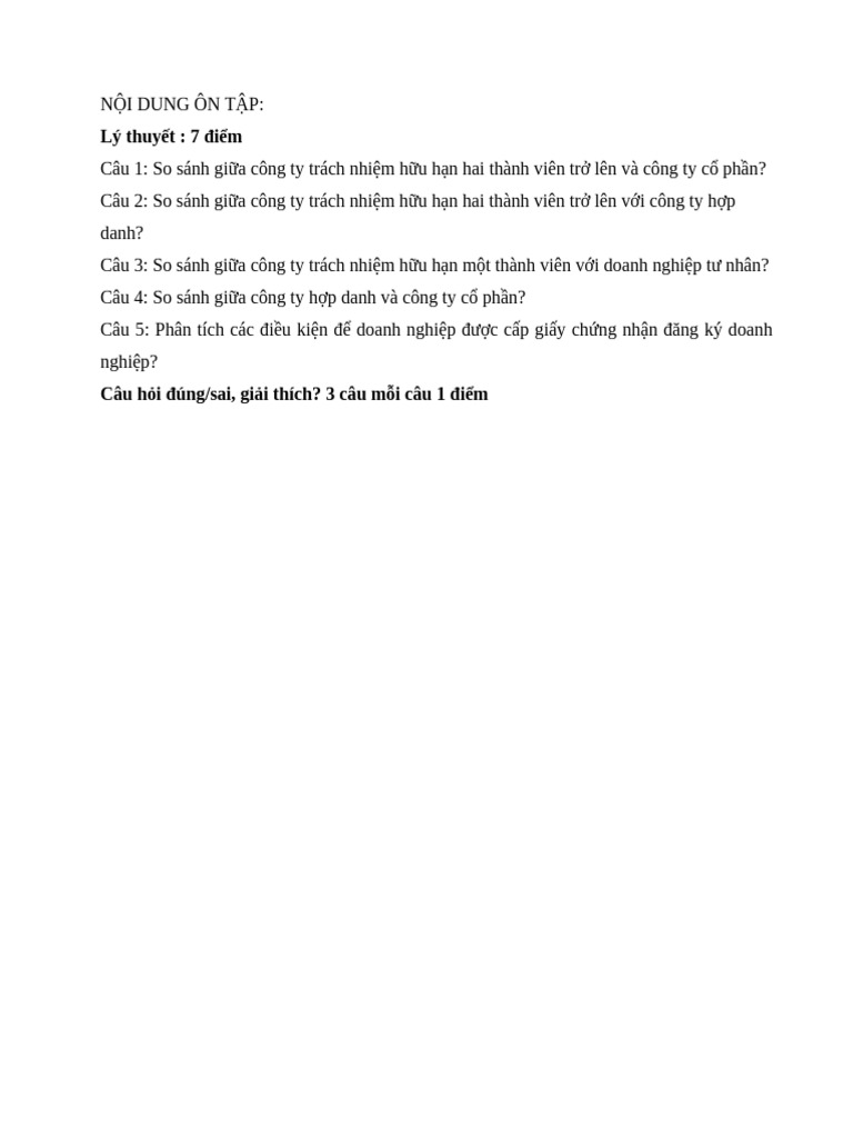 Nội Dung Ôn Tập Kttc Lần 1 Plkt | PDF