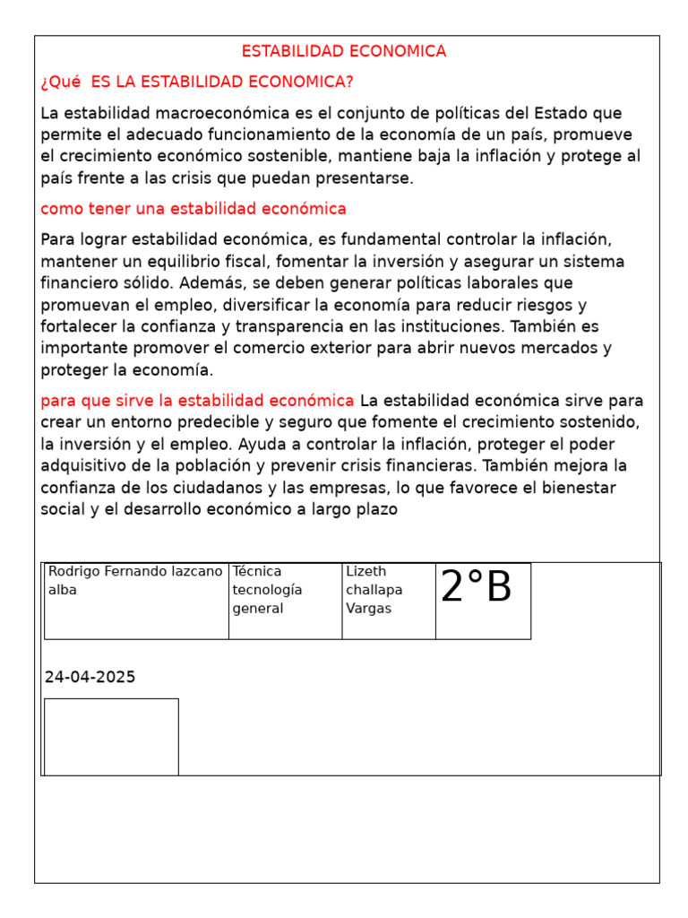 Qué es la estabilidad económica | PDF