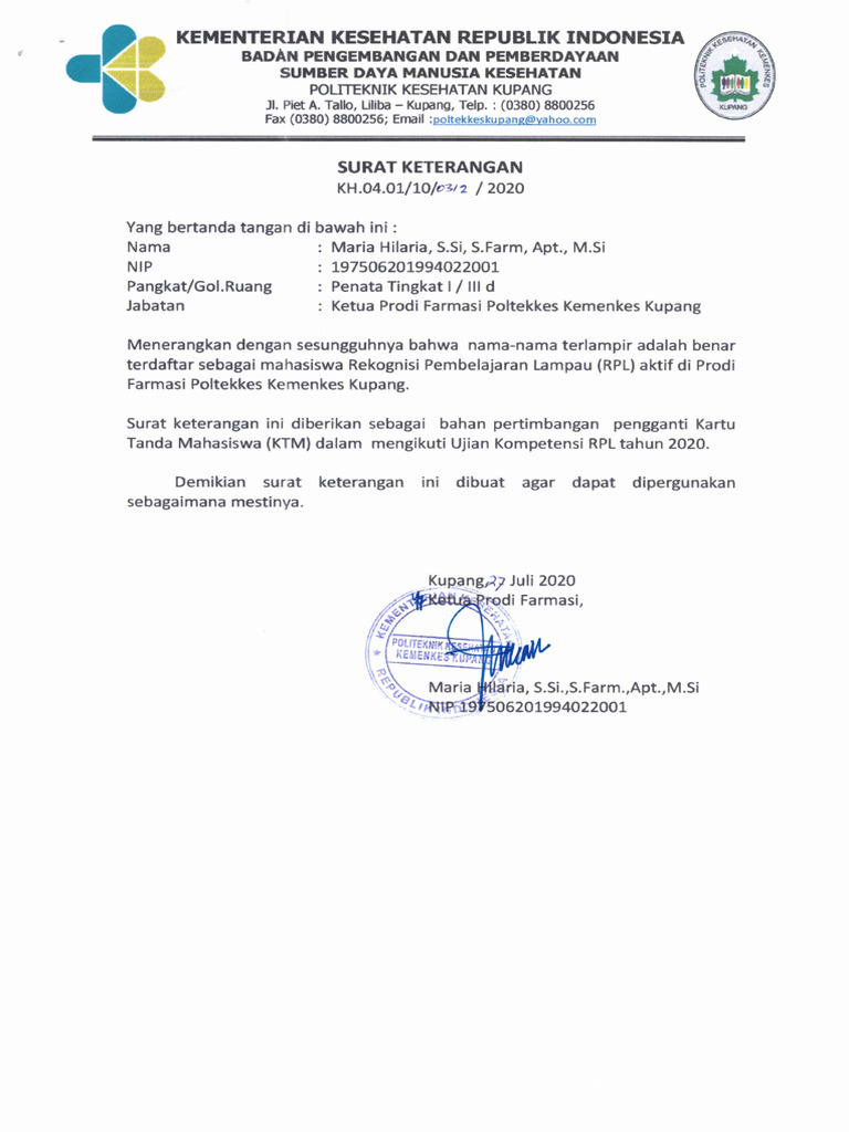 Surat Keterangan RPL 2020-1 | PDF
