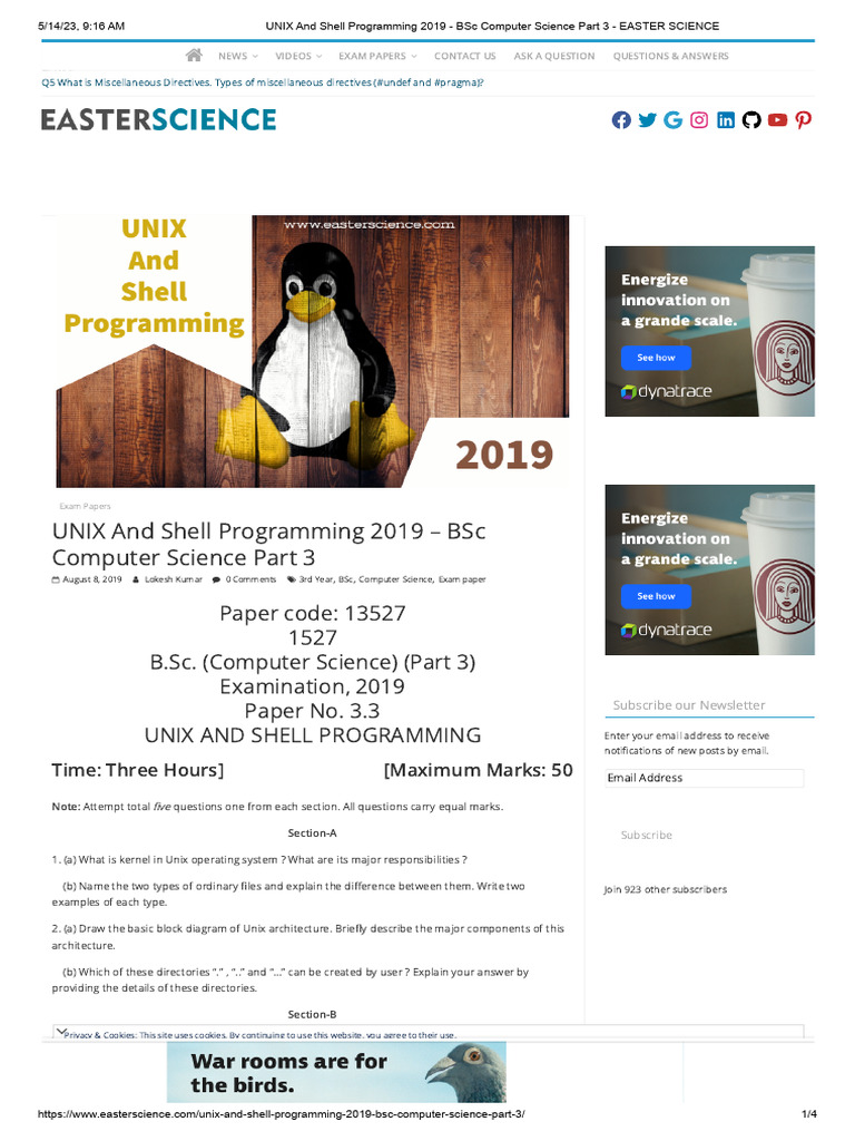 UNIX and Shell Programming 2019 - BSC Computer Science Part 3 - EASTER SCIENCE | PDF | Unix ...