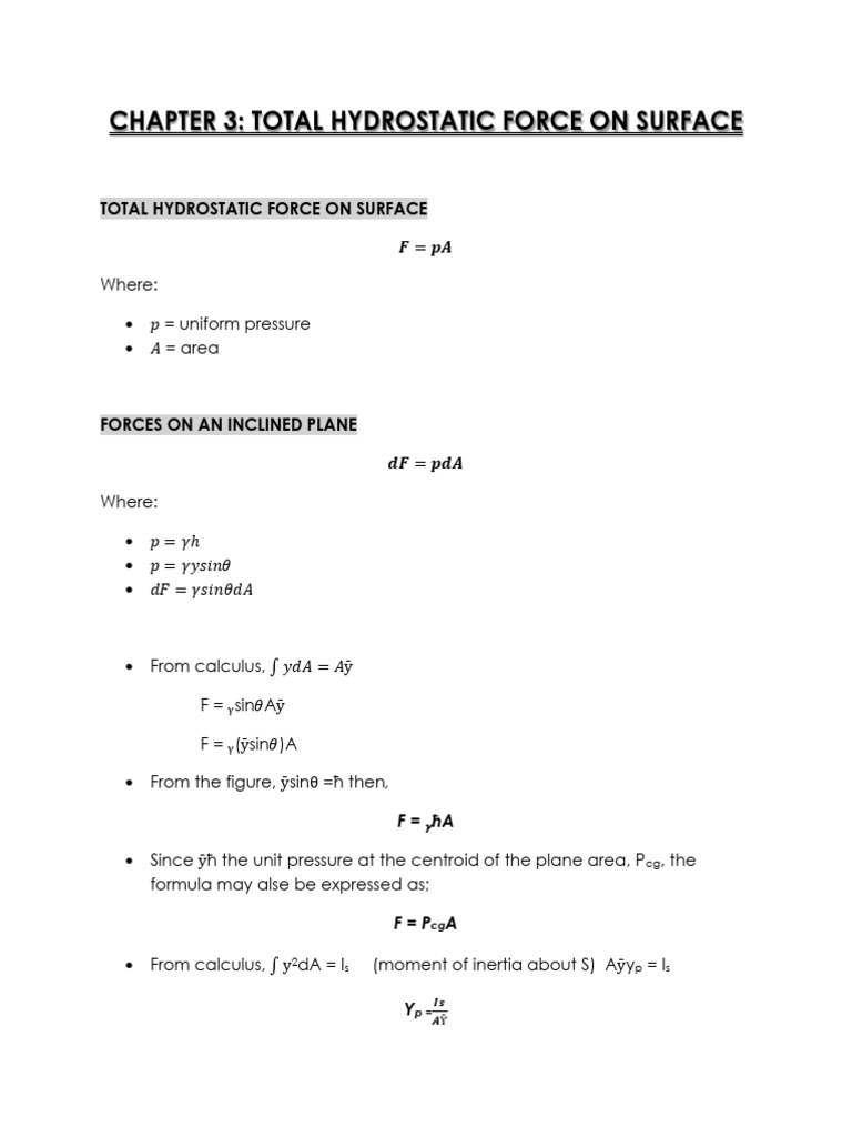 Total Hydrostatic Force On Surfaces | PDF | Buoyancy | Physical Quantities