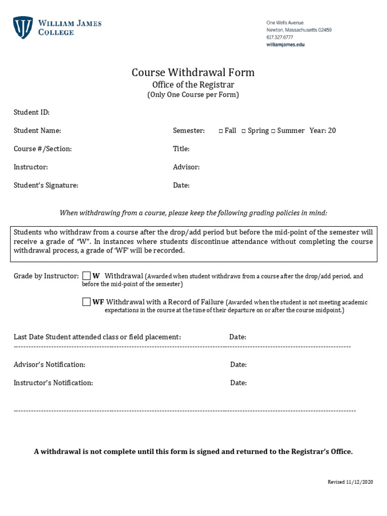 Course Withdrawal Form | PDF