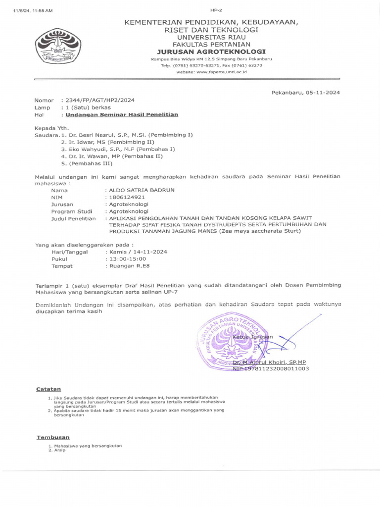 Undangan SHP - Aldo Satria Badrun | PDF