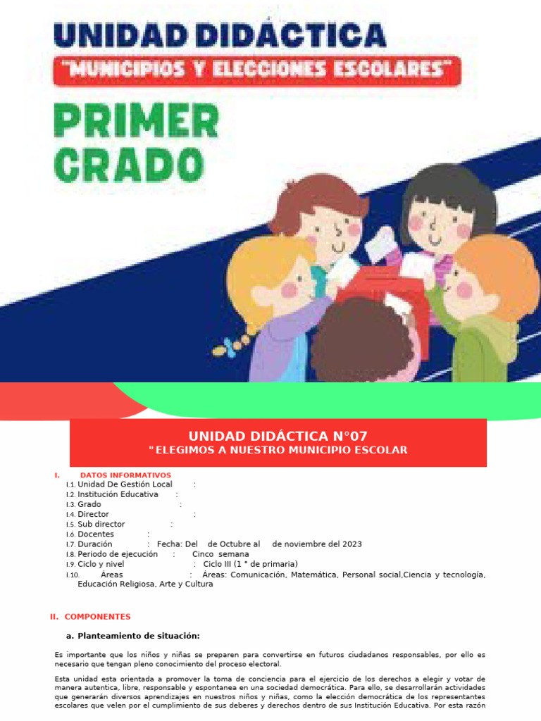 Unidad Didactica N°07. 1 Er Grado | PDF | Escuelas | Democracia