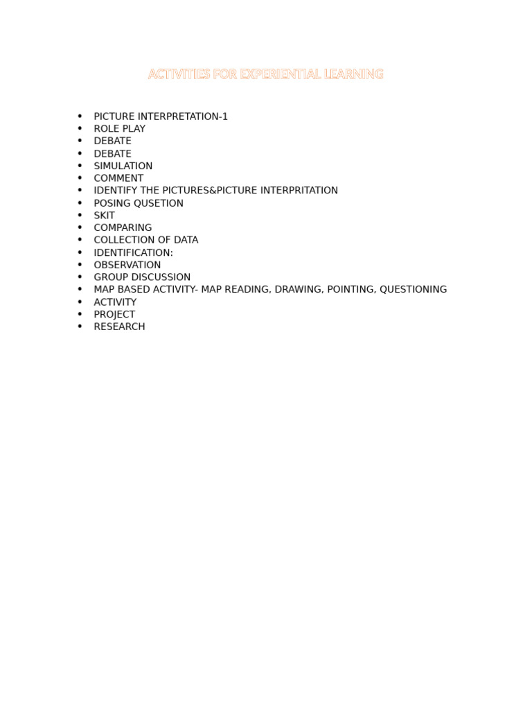 Experiential Learning Activities Guide | PDF