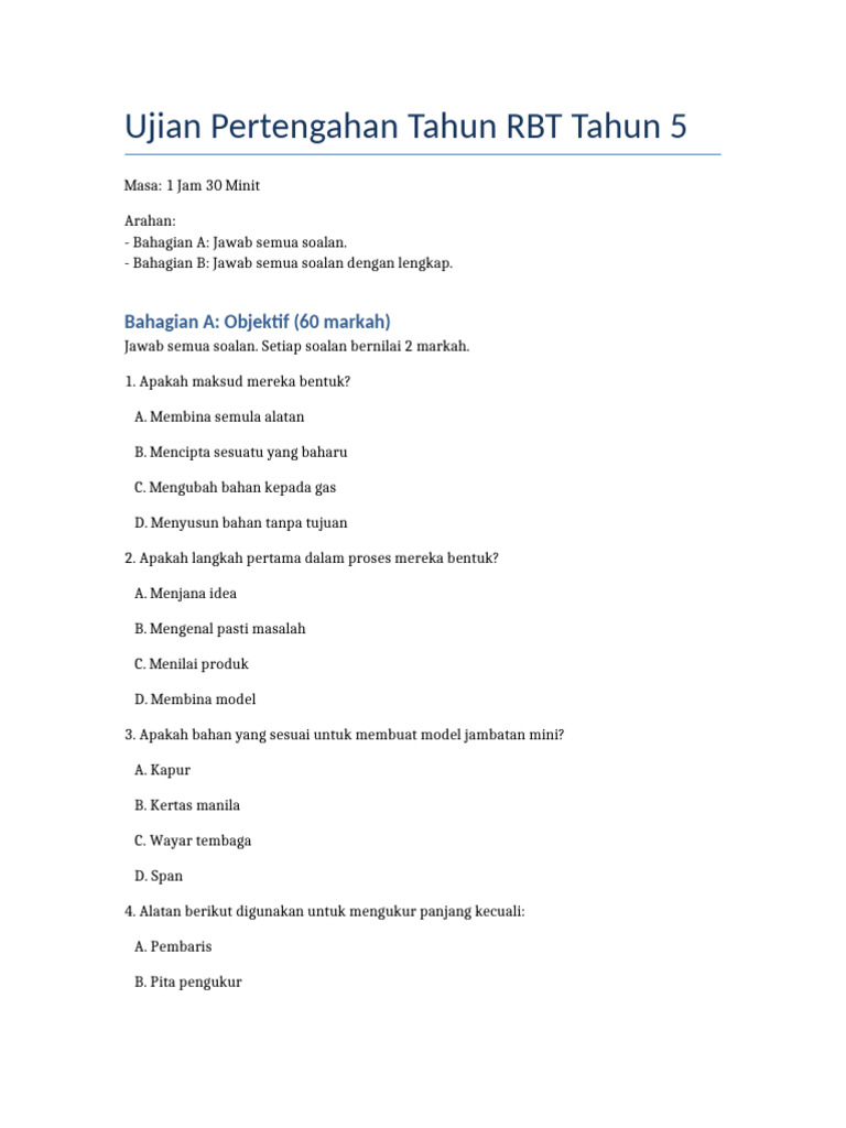 Ujian RBT Tahun5 | PDF