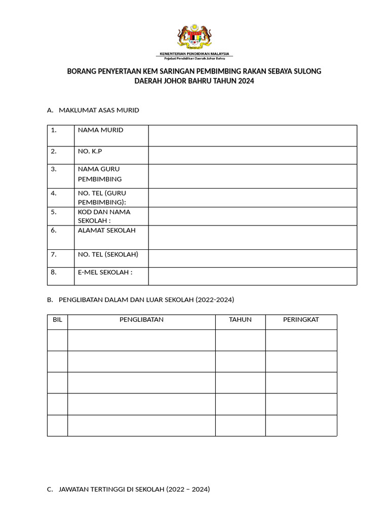 6may Borang Penyertaan Kem Saringan Pembimbing Rakan Sebaya Sulong | PDF