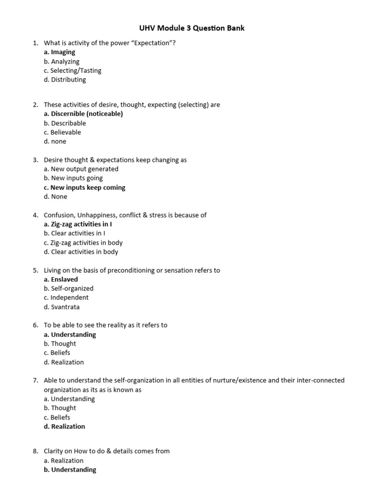 UHV Module 3 Question Bank | PDF | Psychology