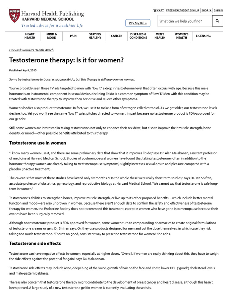 Testosterone Therapy for Women: Insights | PDF | Sexual Dysfunction ...