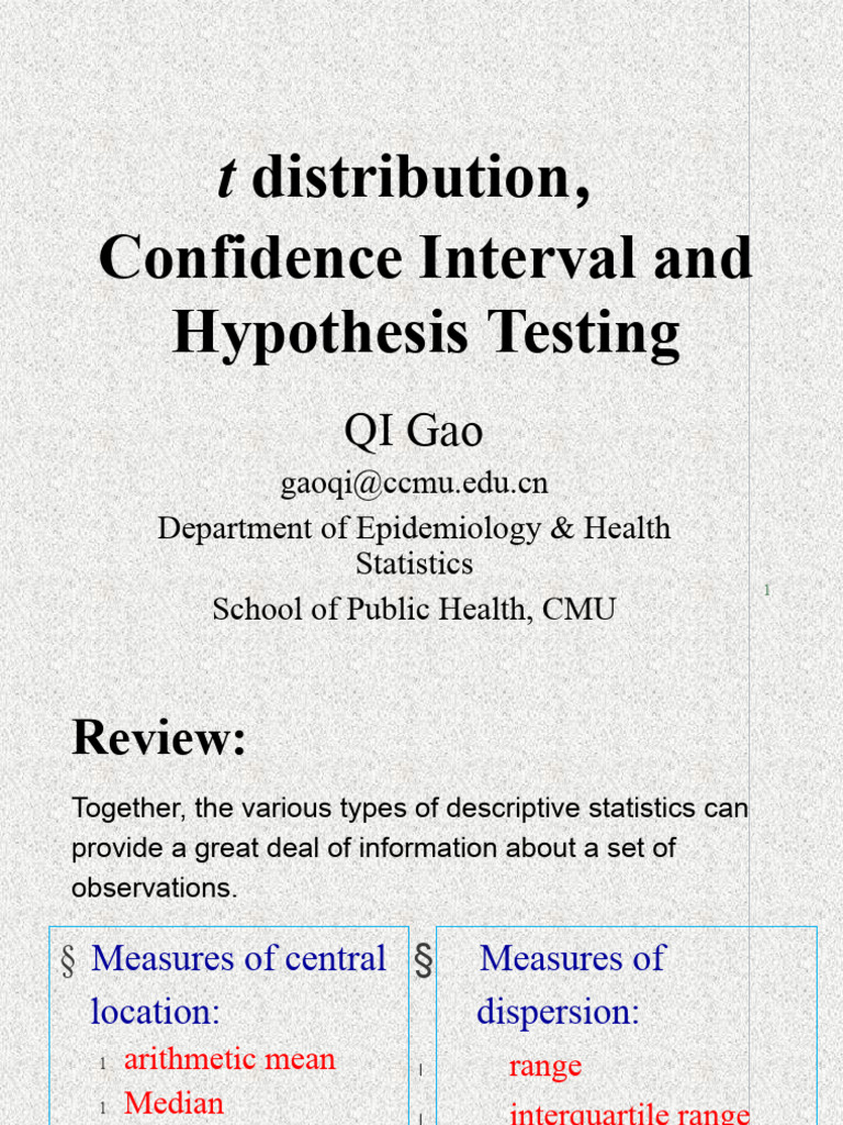 T-Distribution | PDF | P Value | Confidence Interval