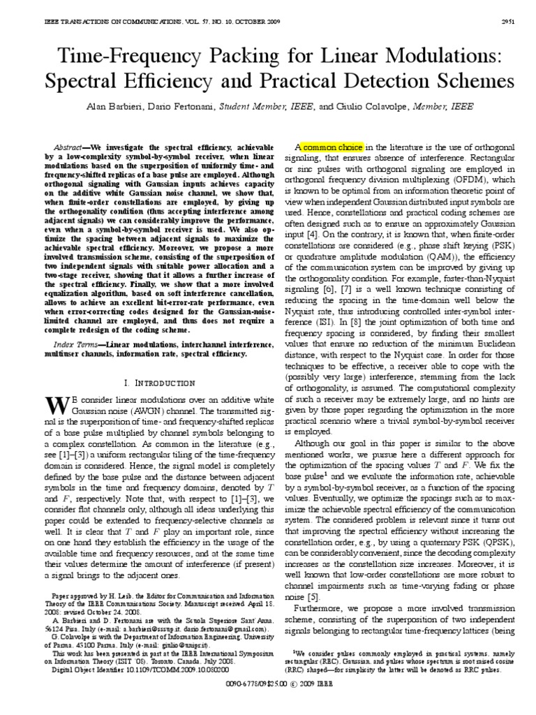 Time-Freq Packing Modulation | PDF | Orthogonal Frequency Division Multiplexing | Applied ...