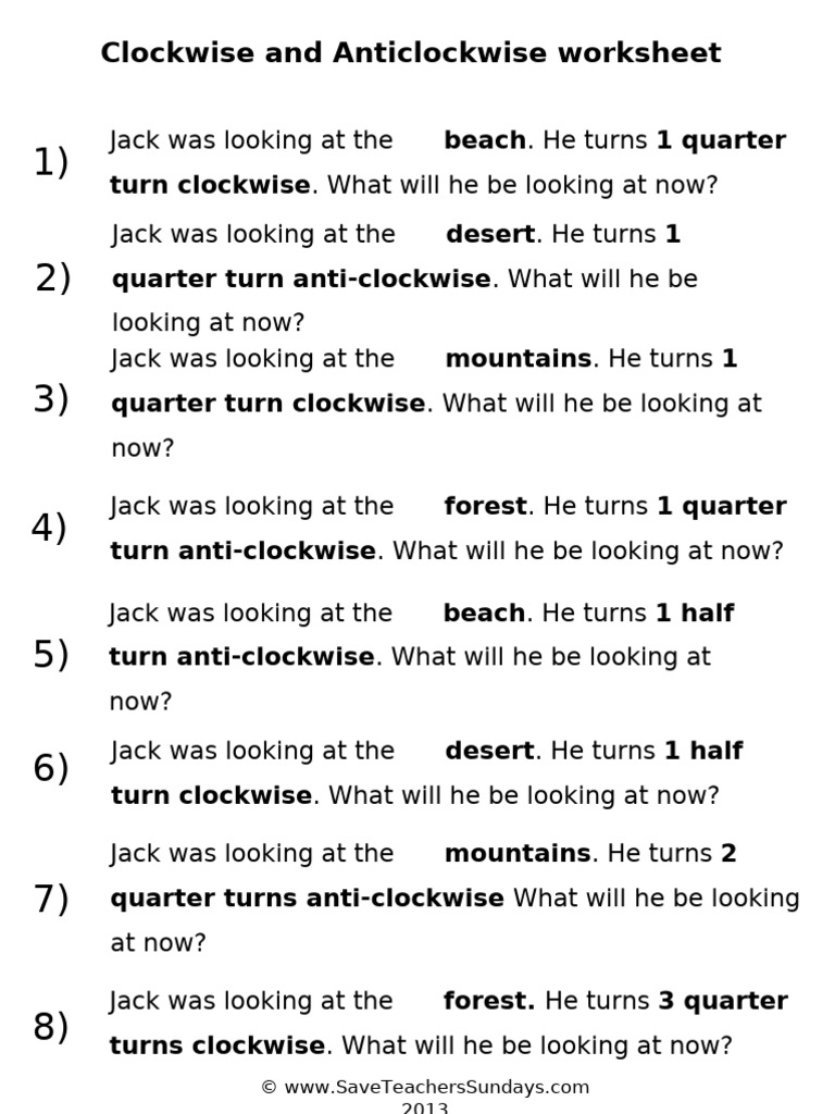 Clockwise and Anti-Clockwise Worksheet | PDF | Space | Navigation