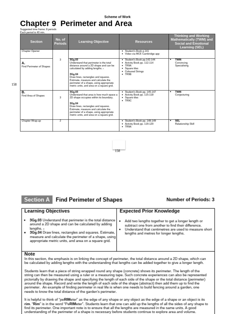 Perimeter and Area Lesson Plan | PDF | Area | Vocabulary