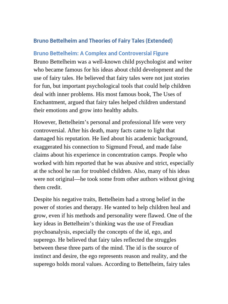 Bettelheim Theories Final | PDF | Psychology | Behavioural Sciences