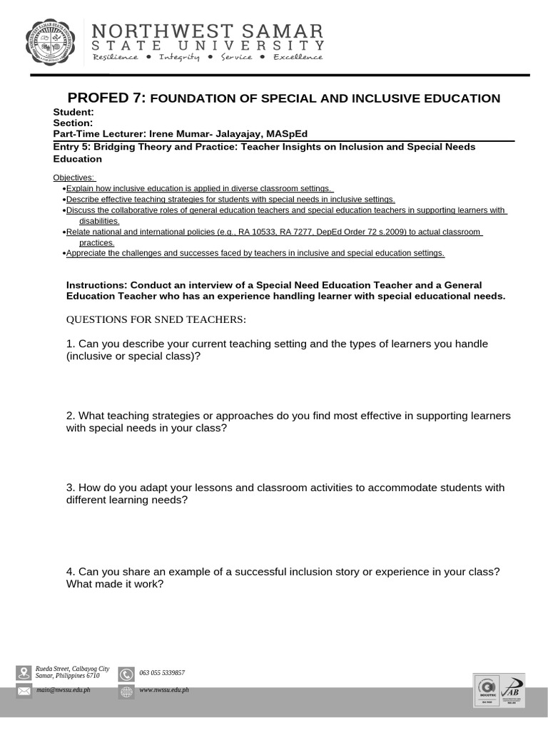 PROFED-7 Entry5 Portfolio | PDF | Inclusion (Education) | Special Education