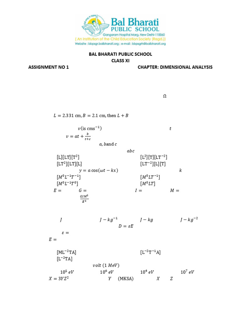 Xi - Physics - 1 - Dimensional Analysis | PDF | Force | Physical Sciences