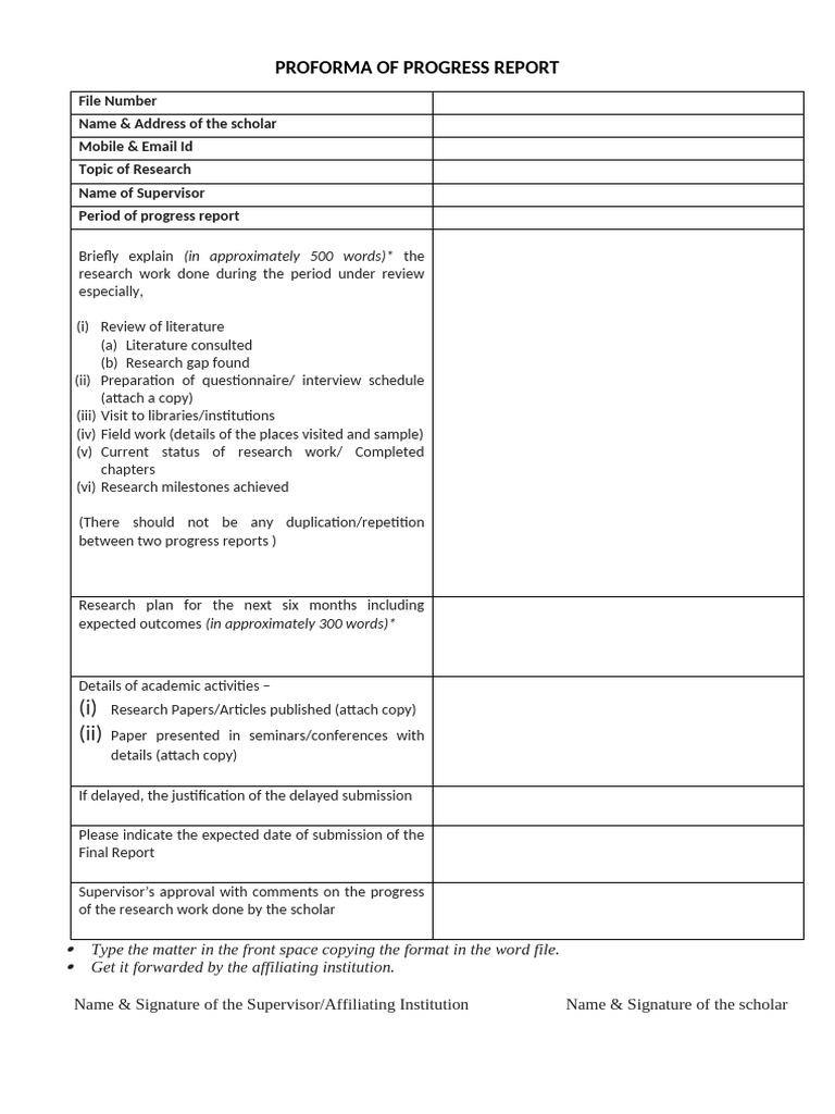 Progress Report Performa - 2024-25 | PDF