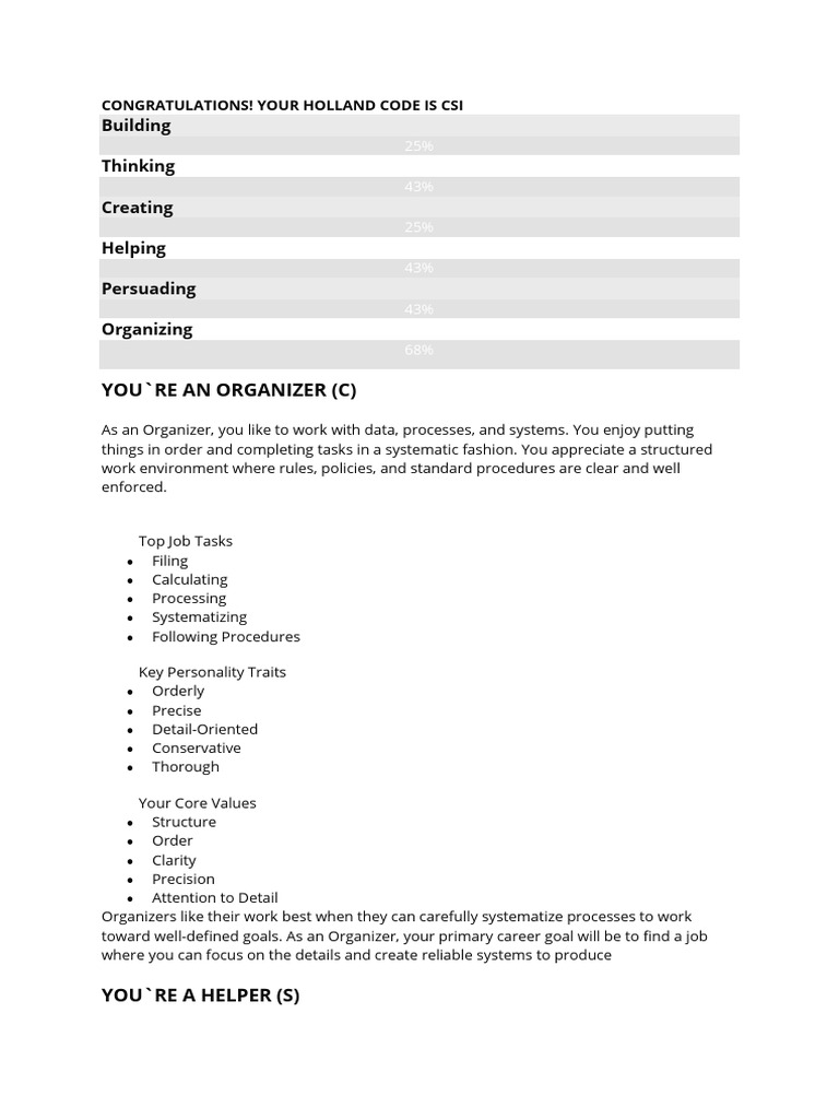 Holland Codes (RIASEC) Test | PDF | Psychological Concepts | Cognitive ...