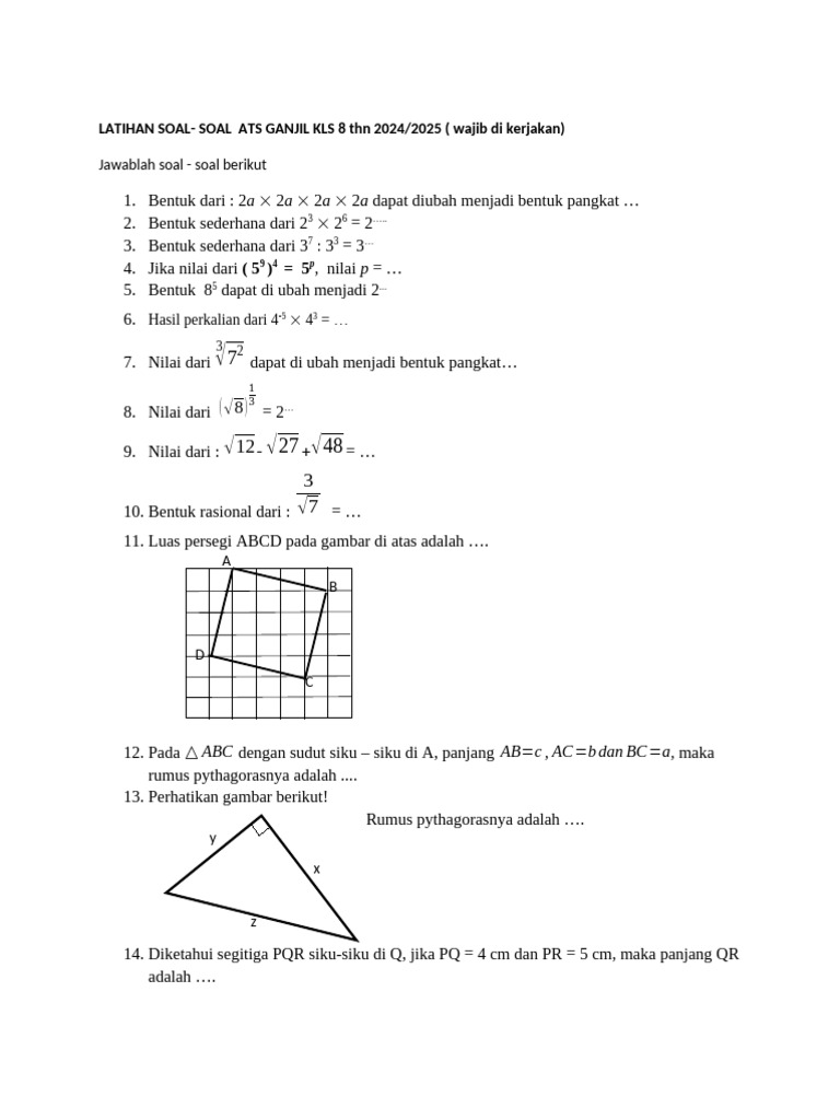 LATIHAN SOAL ATS GANJIL Kls 8 | PDF