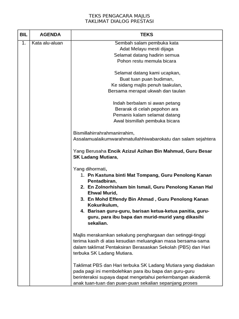 Teks Pengacara Majlis Dialog Prestasi | PDF