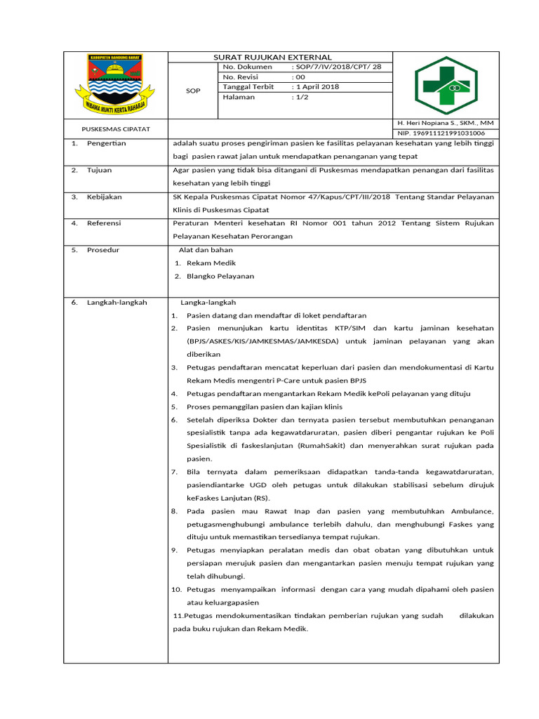 Sop Surat Rujukan External Edit Hes | PDF