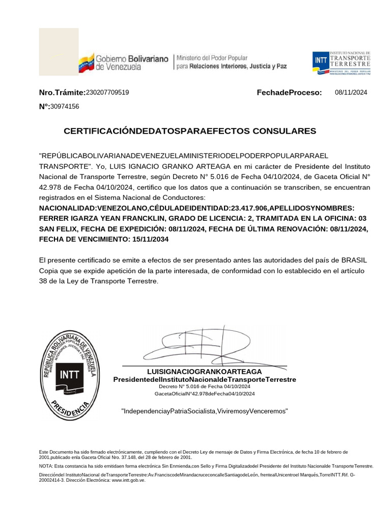 Certificación de Datos para Efectos Consulares | PDF