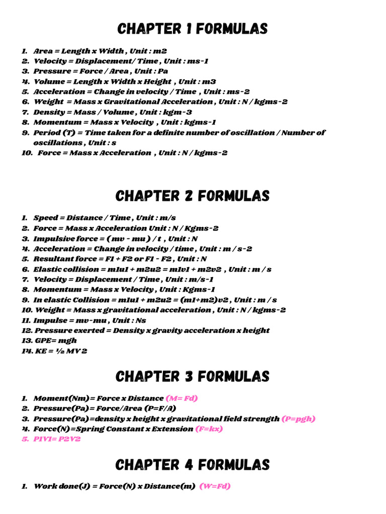 Chapter 1 Formulas | PDF | Heat Capacity | Force
